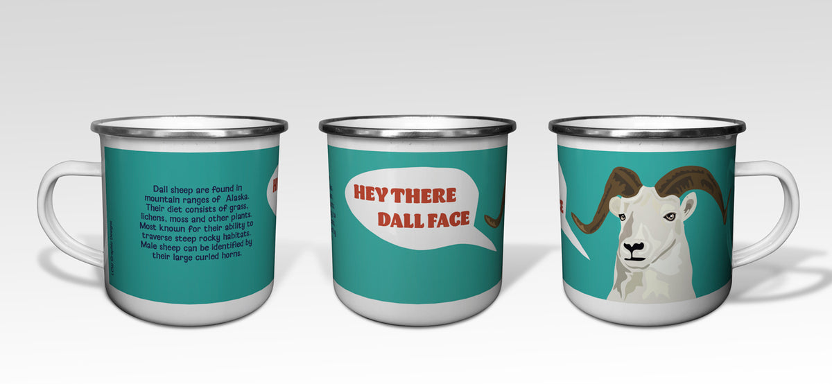 Hey There Dall Face Dall Sheet Camp Mug 10oz Silver Rim – Museum Nerd